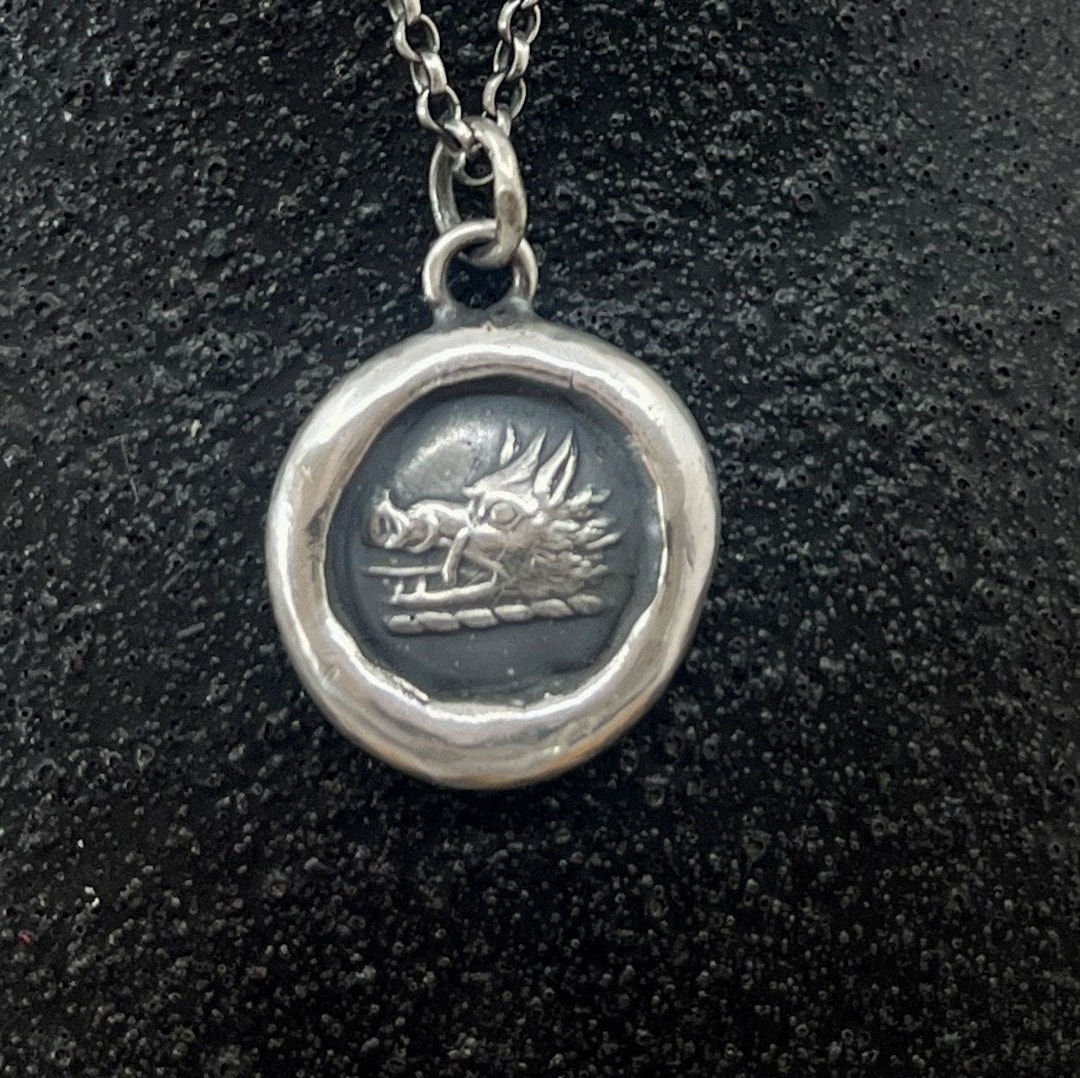 Wax Seal Pendant, Sterling Silver Necklace, Larger Boars Head Pendant ...