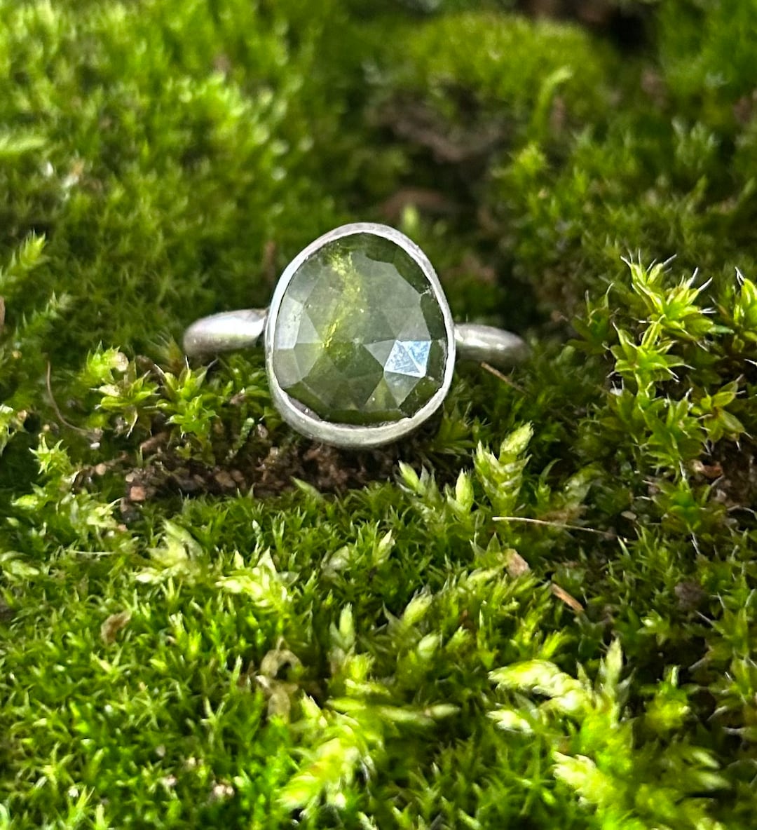 Olive Green Vesuvianite, Sterling Silver Handmade Ring Size 9/ R1/2 (UK ...