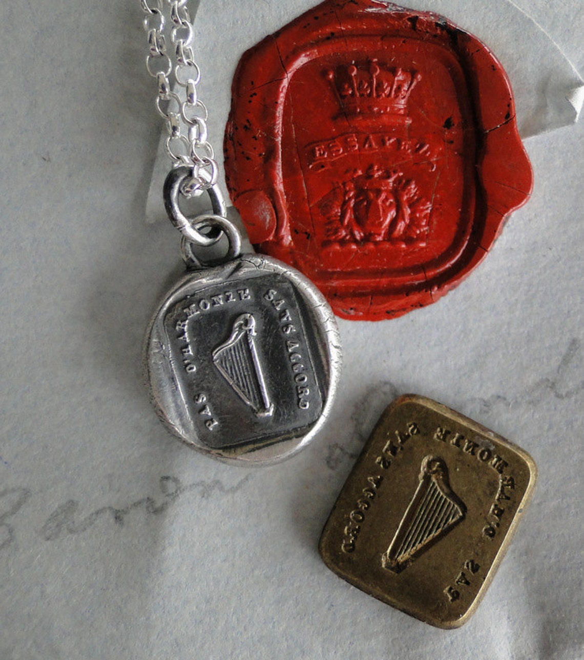 Harp Pendant. Antique Wax Letter Seal Pendant. Harmony Pendant - Etsy