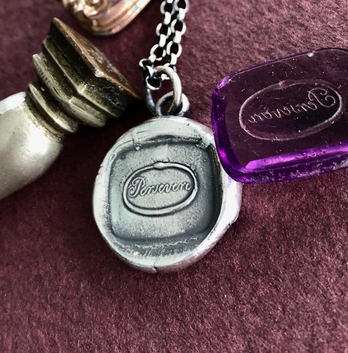 Persevere, Don't Give Up. Antique Wax Letter Seal. Sterling Pendant. - Etsy