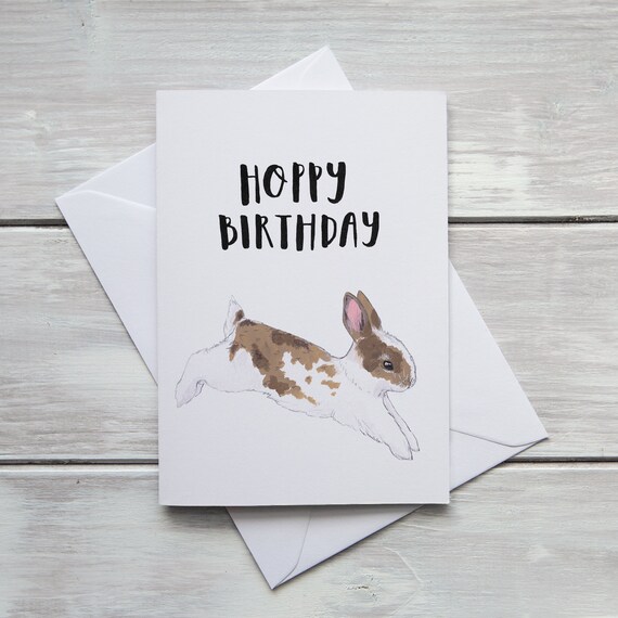 Hoppy Birthday Funny Rabbit Bunny Pun Birthday Card | Etsy