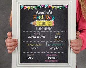 Chalkboard Back to School Sign, Editable First Day of School Sign ...