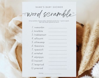 Baby Shower Word Scramble With Answer Key, Baby Shower Game, Baby ...