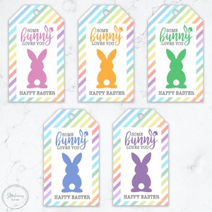 Printable Easter Tags, Some Bunny Loves You, Instant Download, Rainbow ...