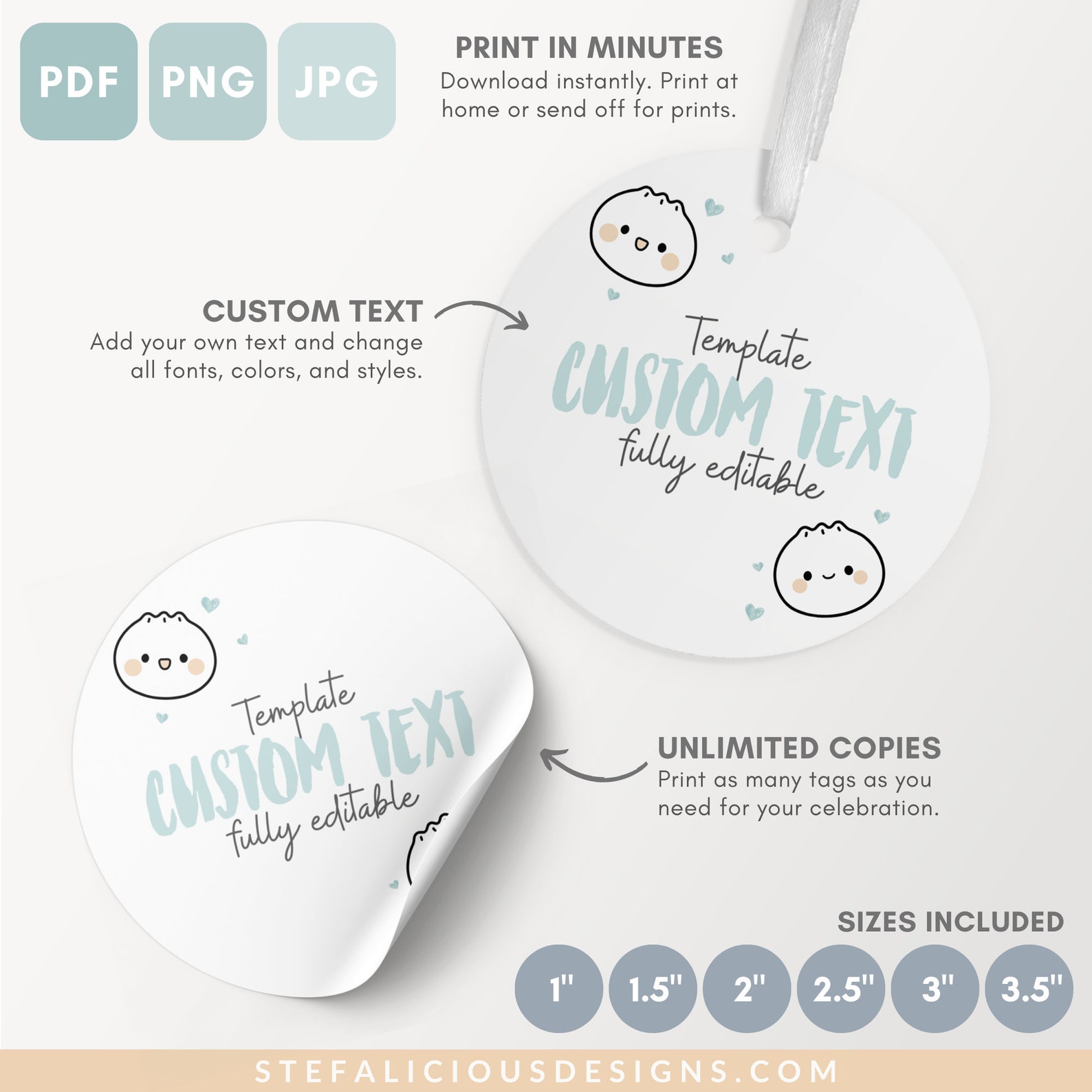 Cute Dumpling Sticker Tags, Printable Little Dumpling Tags, Bao Thank ...
