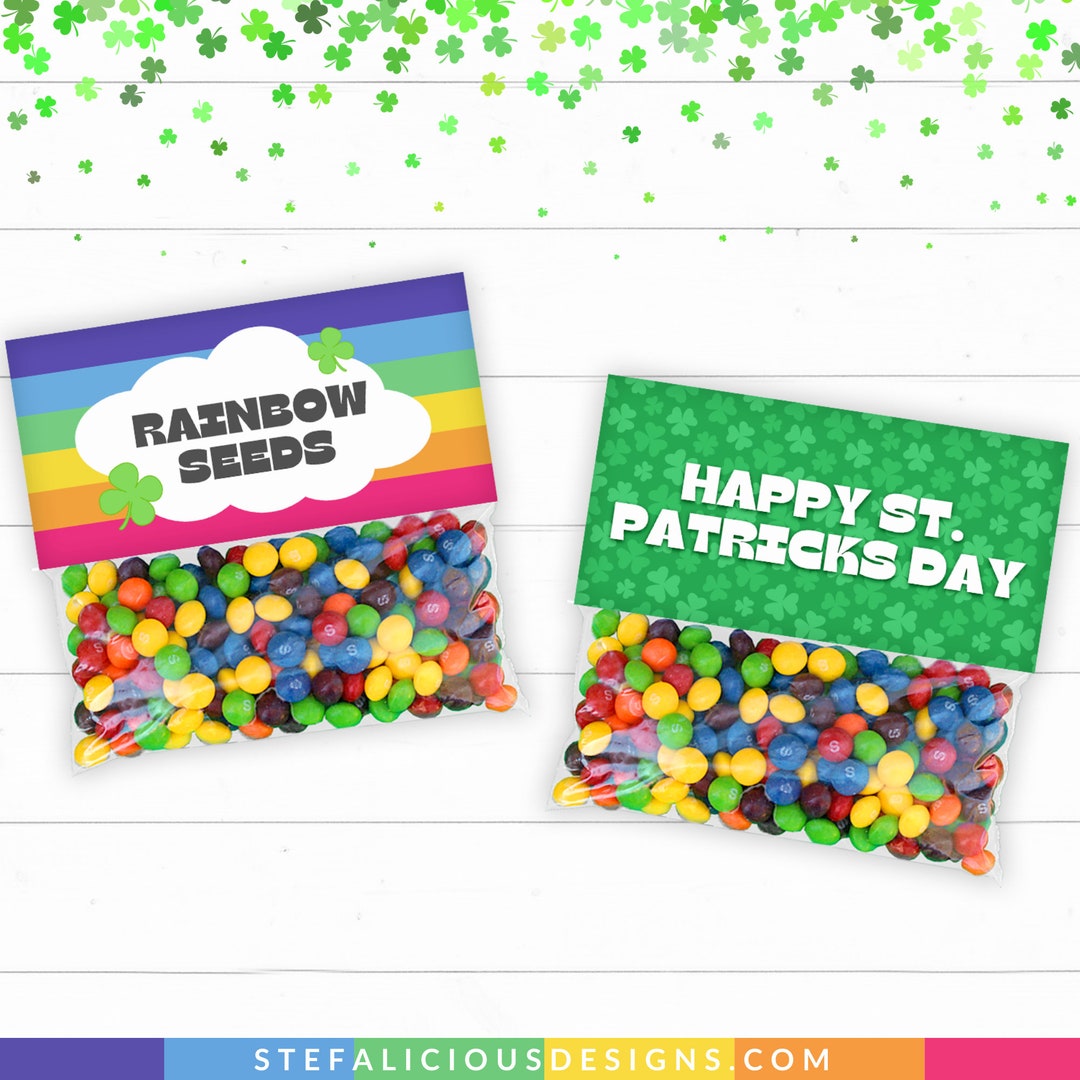 St Patricks Day Gift Treat Bag Toppers, Printable Rainbow Seeds Tags ...