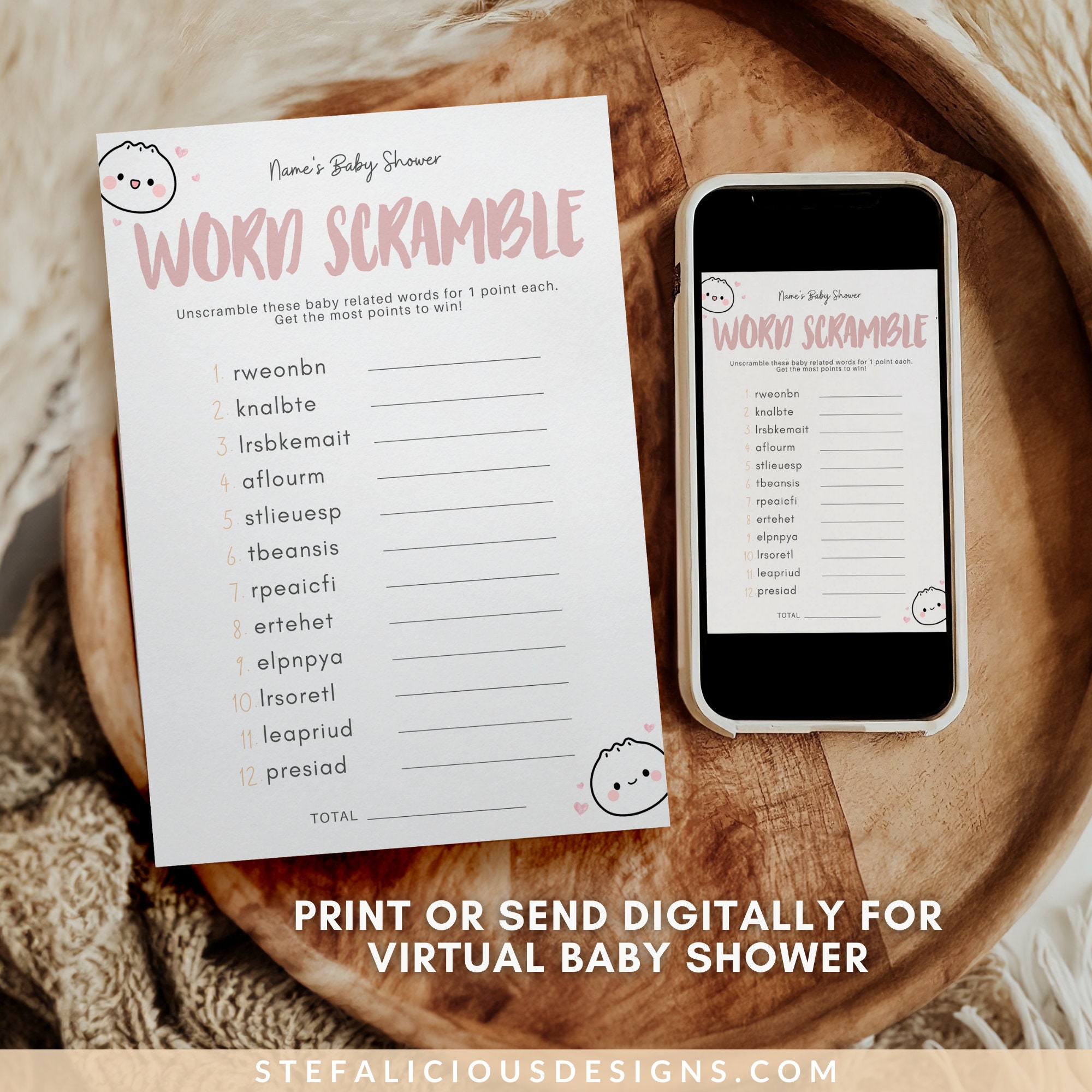 Baby Shower Word Scramble With Answer Key, Little Dumpling Baby Shower ...