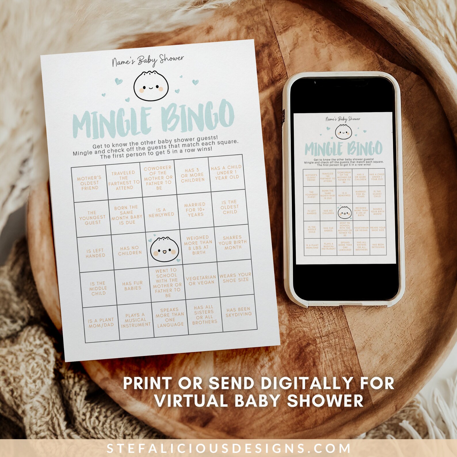 Baby Shower Mingle Bingo, Little Dumpling Baby Shower, Cute Dumpling ...