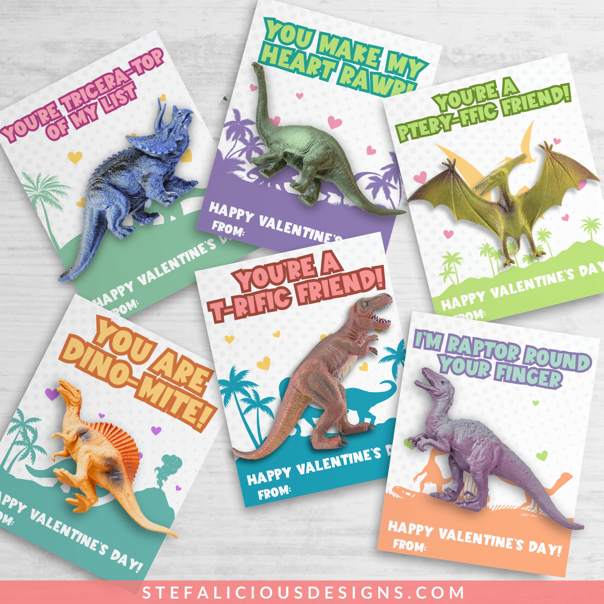 12 Printable Dinosaur Valentine's Day Card Set, Non Candy Valentines ...