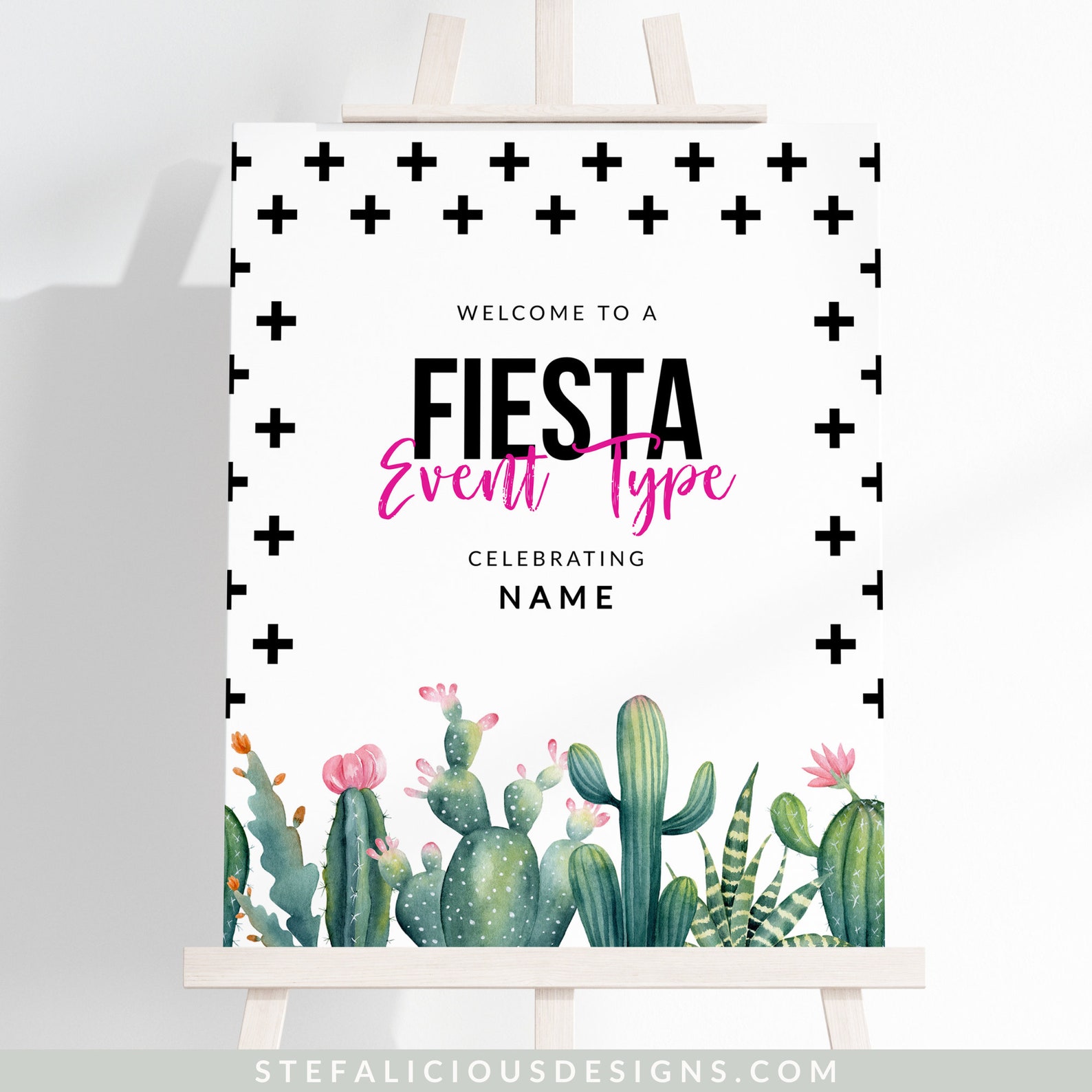 Fiesta Welcome Sign, Mexico Theme Custom Sign, Watercolor Cactus Fiesta ...