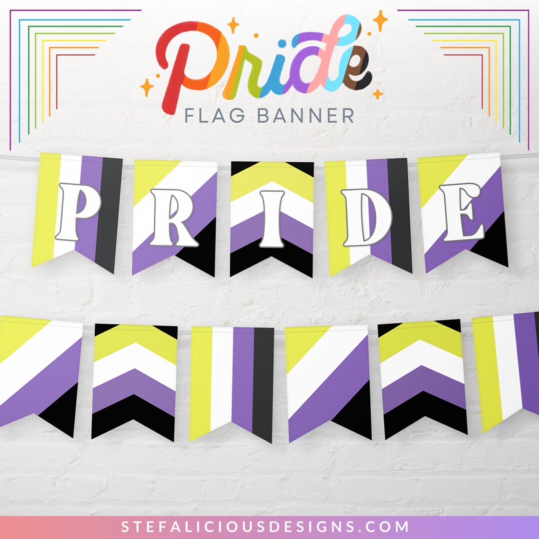 Non-binary Pride Flag Banner Editable Template, LGBTQ Pride Month Decor ...