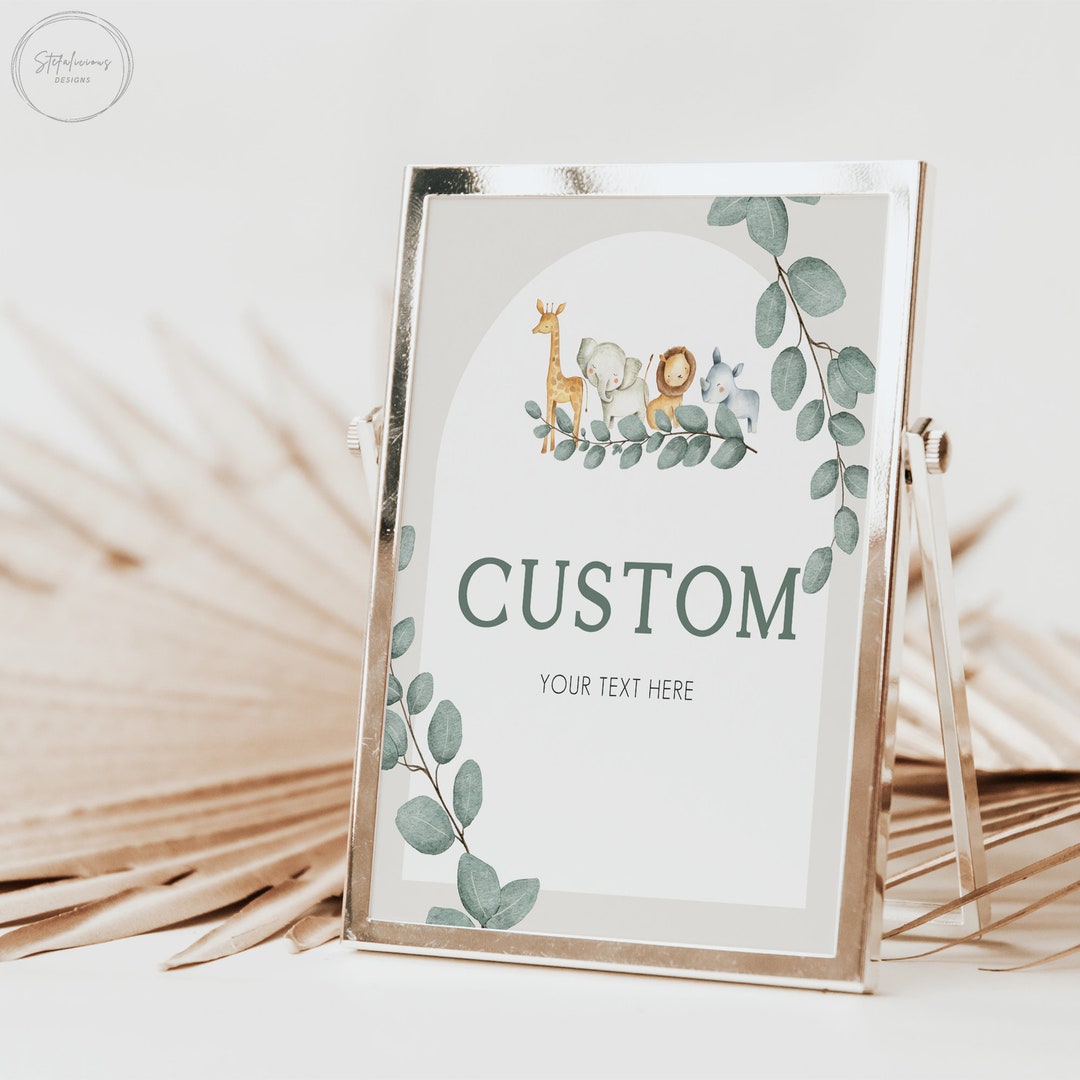 Safari Baby Shower Table Signs, Editable Template, Printable Neutral ...