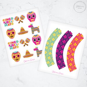 Cinco De Mayo Fiesta Cupcake Toppers, Cupcake Wrappers, Mexican Theme ...