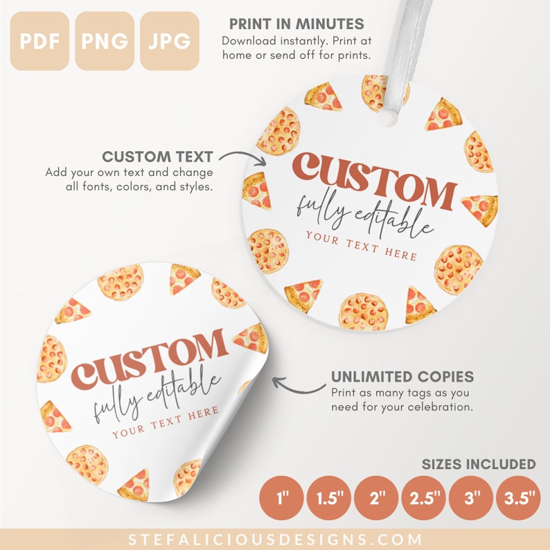 Editable Pizza Sticker Tags, Printable Pizza Favor Tags, Thank You Tags ...