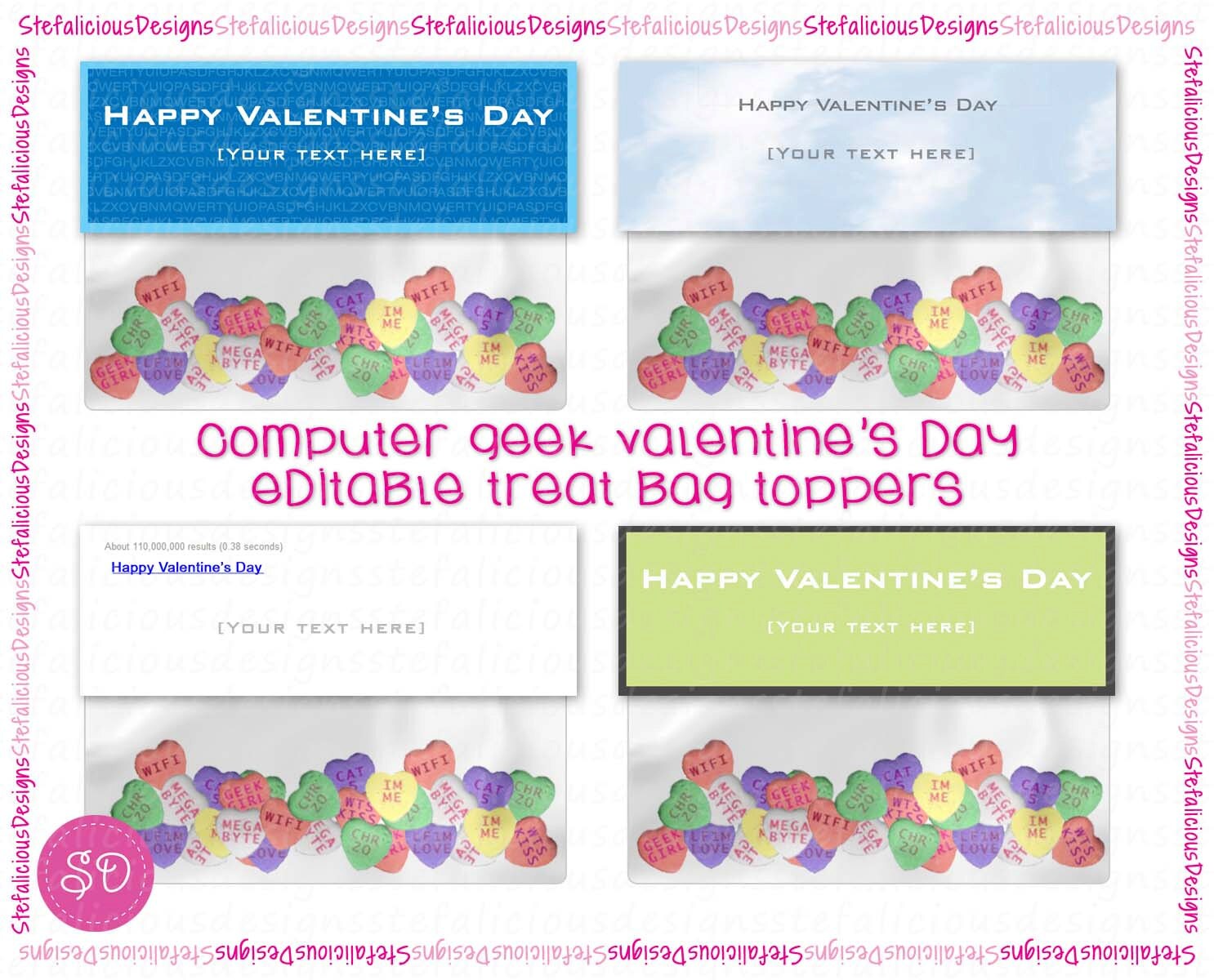 Printable Computer Geek Valentine's Day Cards & Bag Toppers, Tech ...