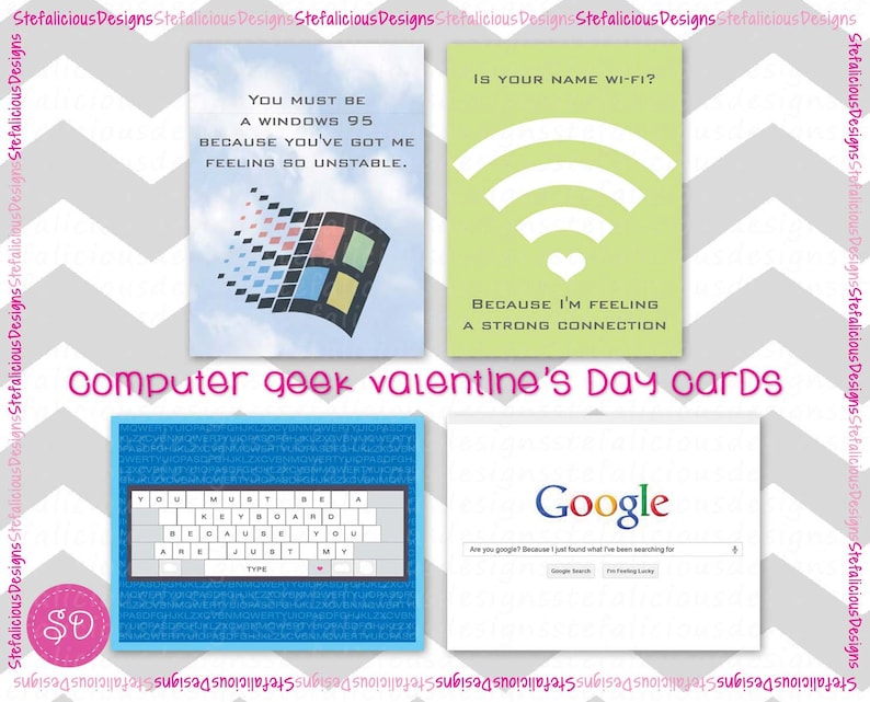 Printable Computer Geek Valentine's Day Cards & Bag Toppers, Tech ...