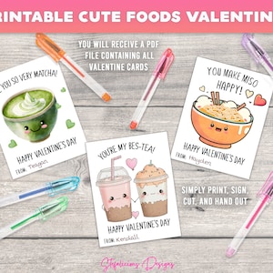 16 Printable Cute Food Pun Valentine's Day Card Set, Valentine's Day ...