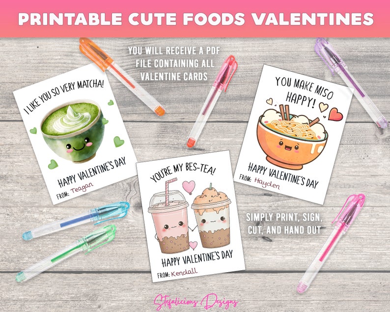 16 Printable Cute Food Pun Valentine's Day Card Set, Valentine's Day ...