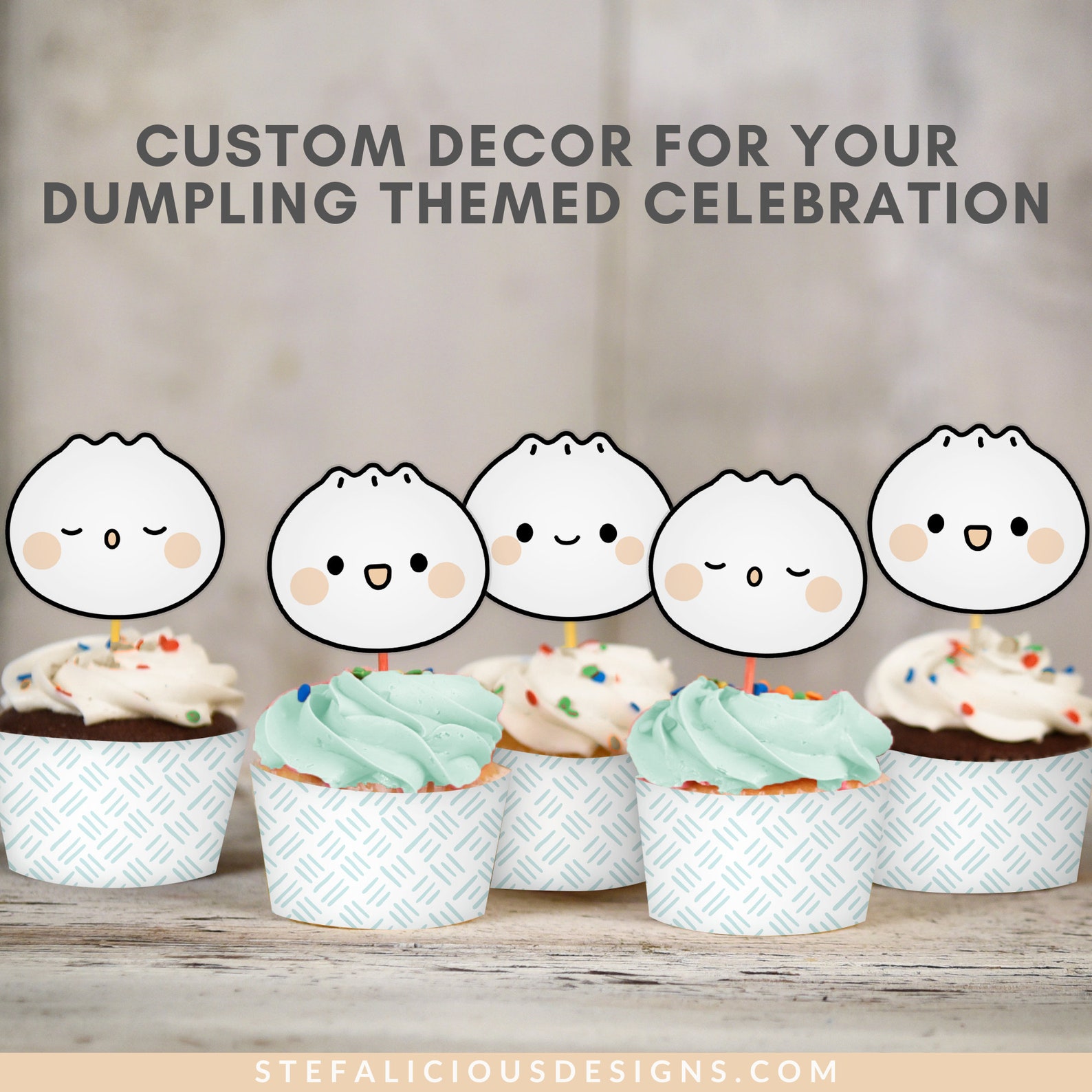Cute Dumpling Cupcake Toppers, Cupcake Wrappers, Bao Dim Sum Party ...