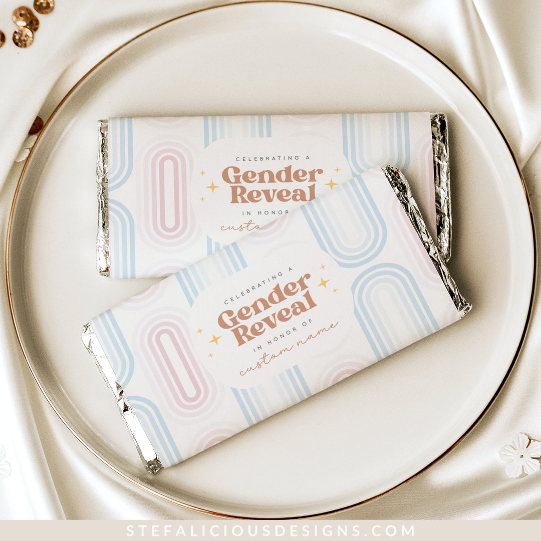 Retro Gender Reveal Chocolate Bar Labels, Candy Bar Wrapper, Custom ...