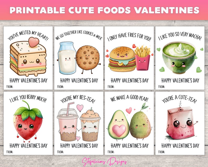 16 Printable Cute Food Pun Valentine's Day Card Set - Etsy