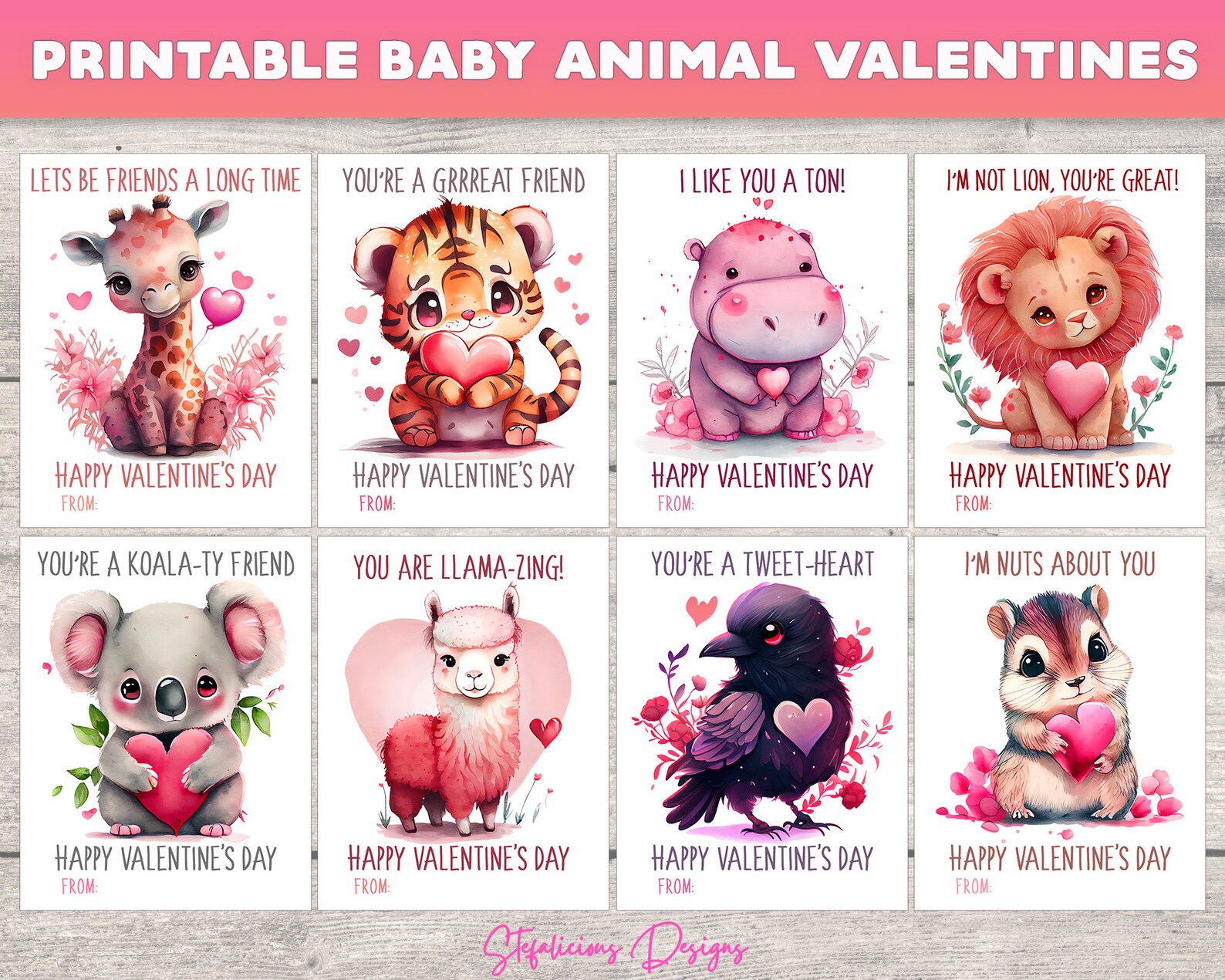 16 Printable Cute Baby Animal Pun Valentine's Day Card - Etsy