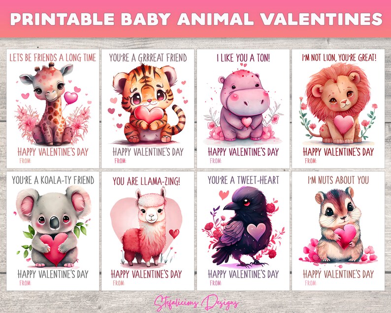 16 Printable Cute Baby Animal Pun Valentine's Day Card - Etsy