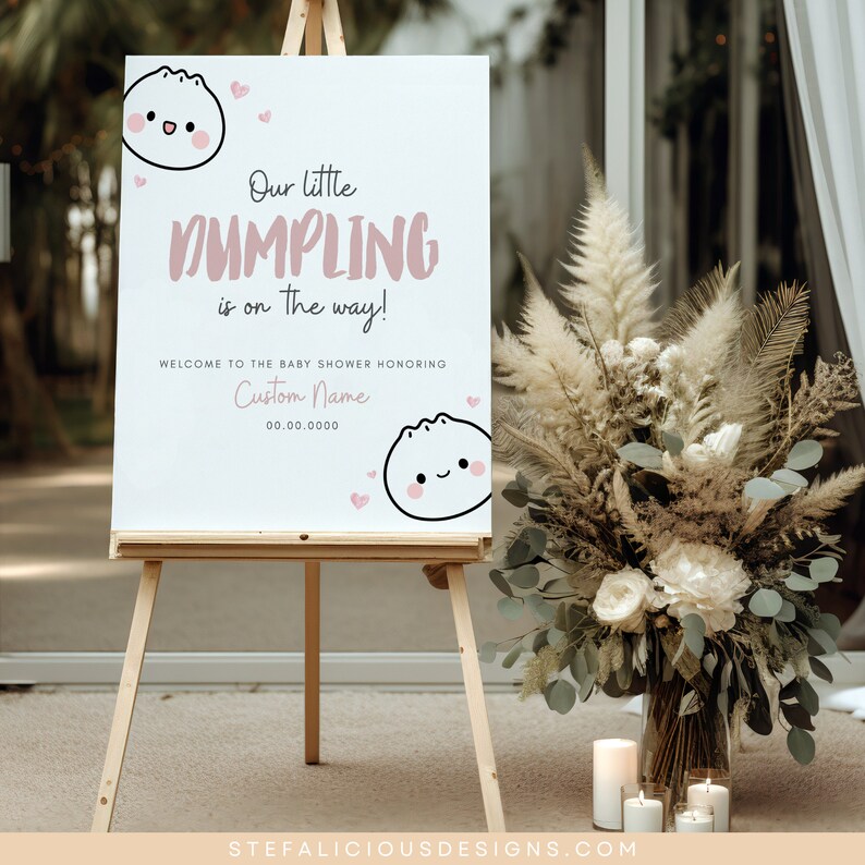 Cute Dumpling Welcome Sign, Little Dumpling Baby Shower Event Sign, Dim ...