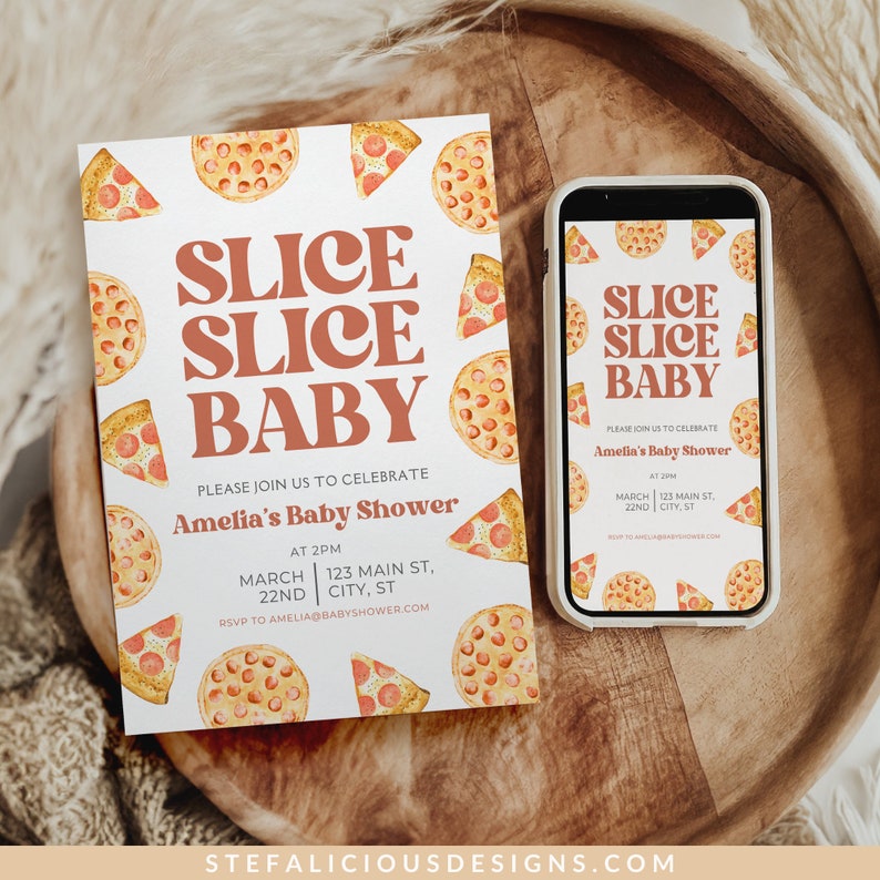 Slice Slice Baby Invitation, Pizza Baby Shower Invitation, Pizzeria ...