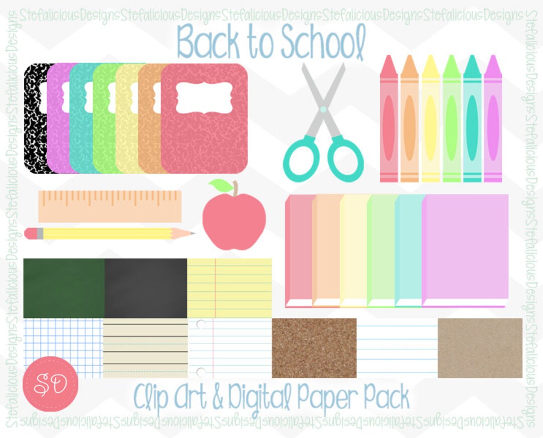 Back to School Clip Art and Digital Paper Pack [instant Download] - Etsy