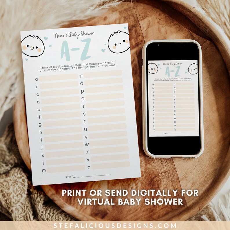 Little Dumpling Baby Shower Game, A-Z Baby Items Game, Baby ABC Game ...