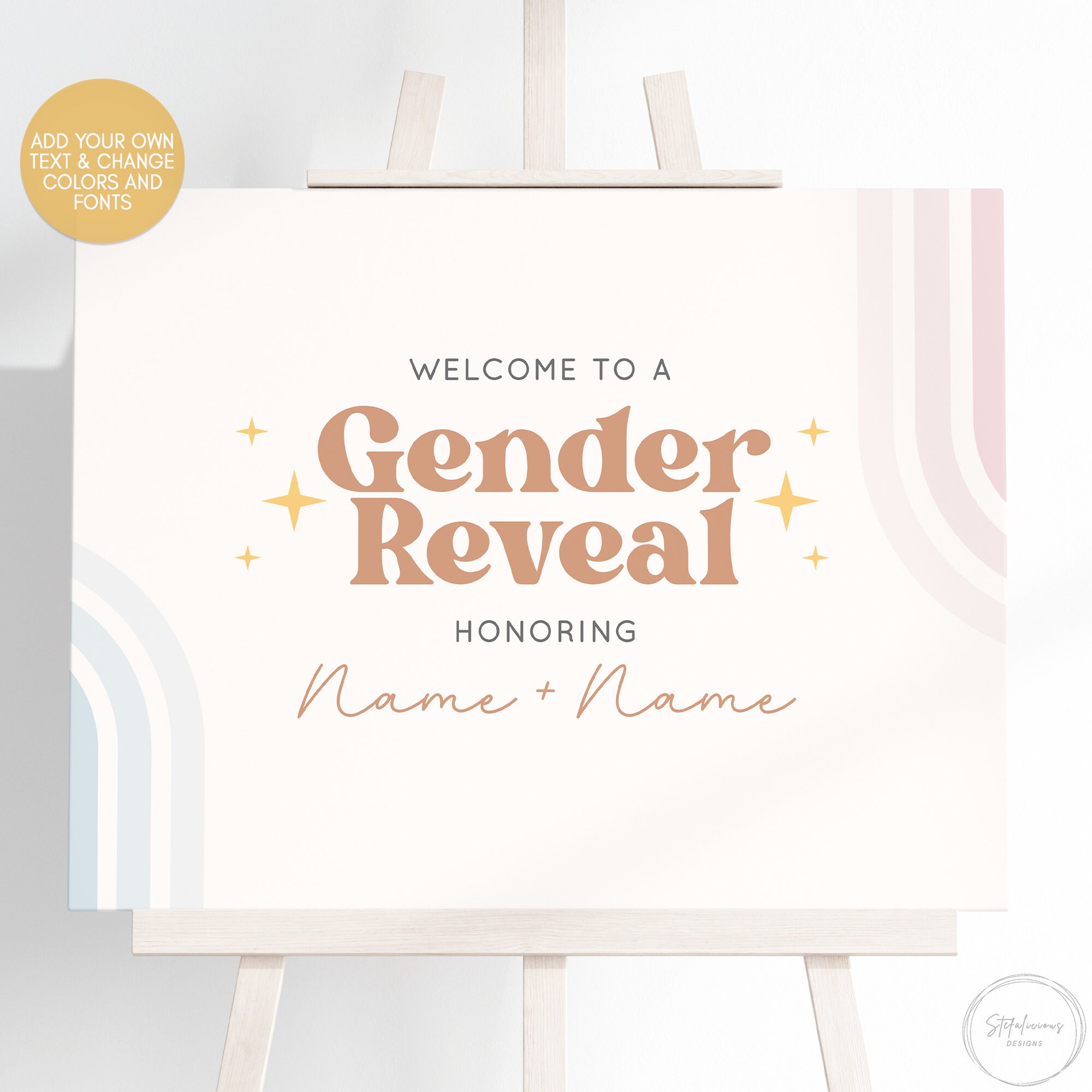 Retro Gender Reveal Welcome Signs, Editable Printable Party Sign ...