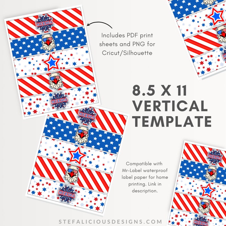 American Flag Water Bottle Labels, Patriotic Party, 4th of July ...