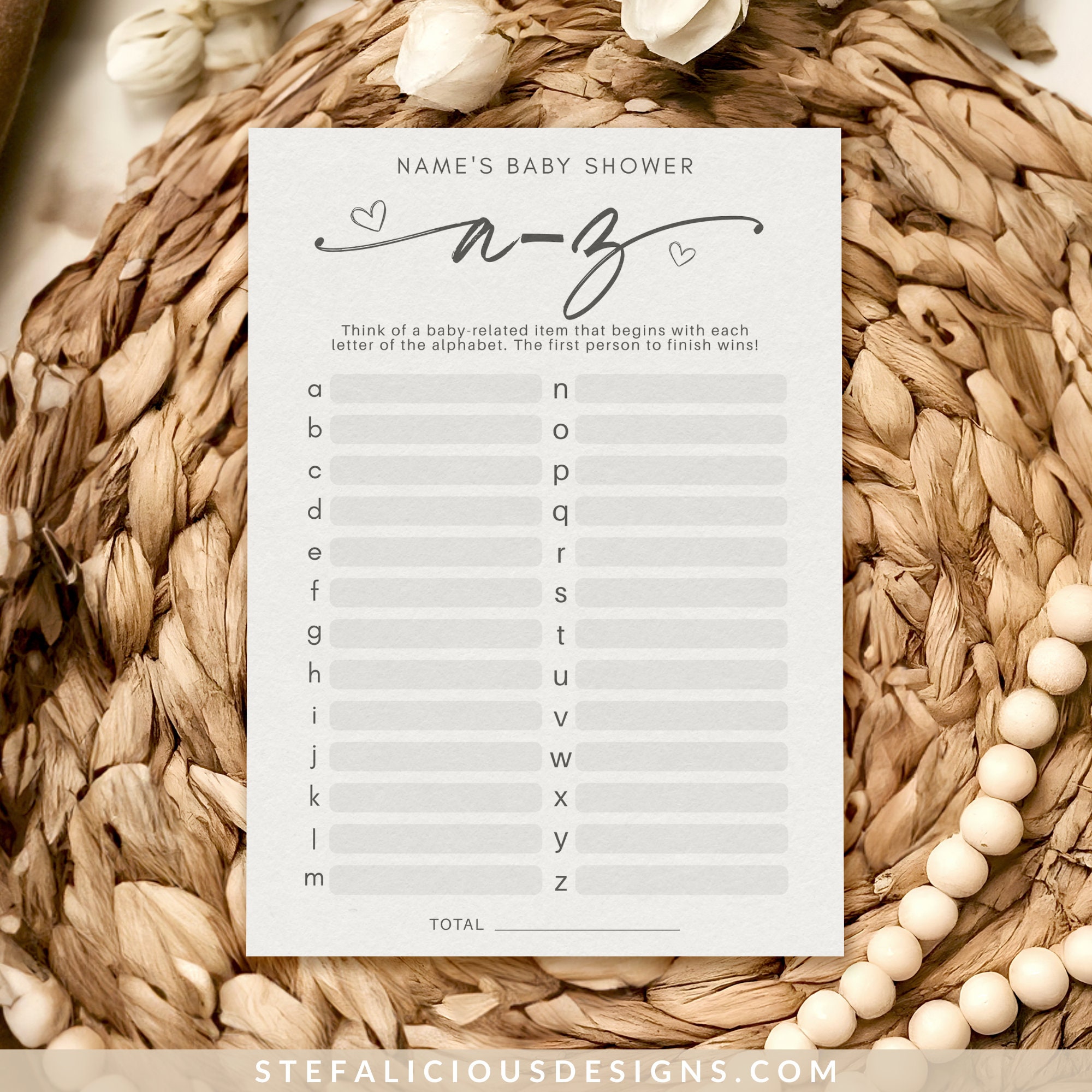 Minimalist Baby Shower Game, A-Z Baby Items Game, Baby ABC Game, Custom ...