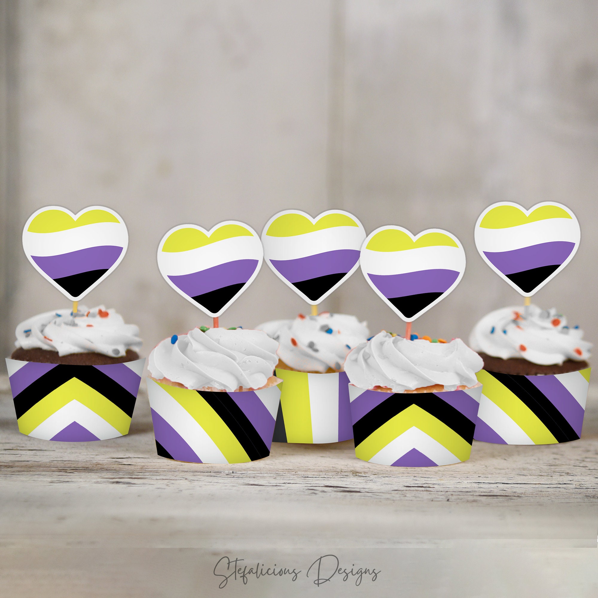 Non-binary Pride Flag Cupcake Toppers, Cupcake Wrappers, LGBT, LGBTQ ...