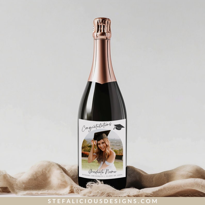 Graduation Wine Labels, Custom Champagne Labels, Minimalist Graduation ...