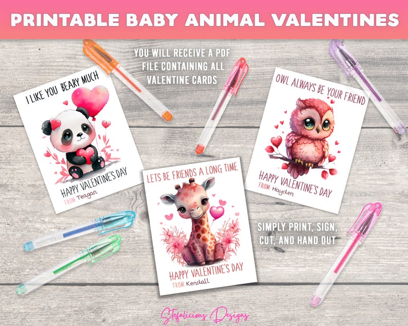 16 Printable Cute Baby Animal Pun Valentine's Day Card - Etsy