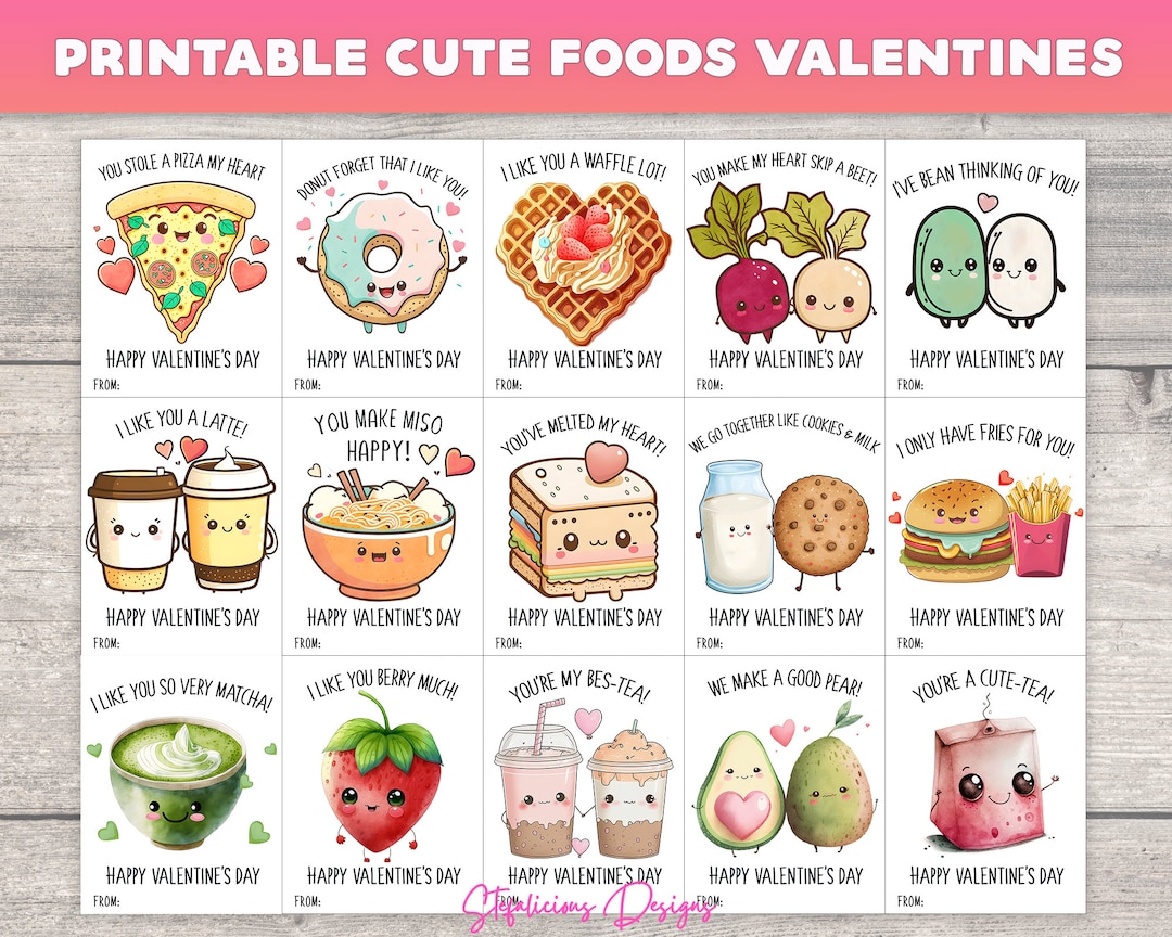 16 Printable Cute Food Pun Valentine's Day Card Set, Valentine's Day ...