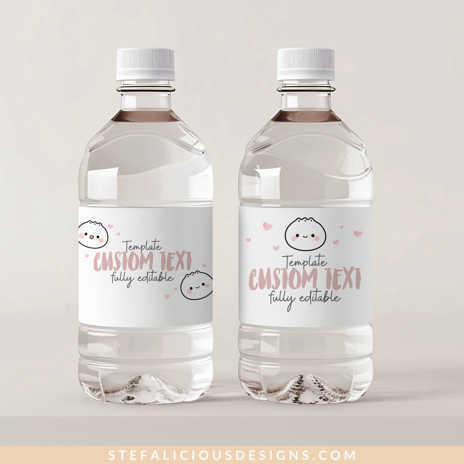 Cute Dumpling Water Bottle Labels, Bao Dim Sum Party Editable Template ...