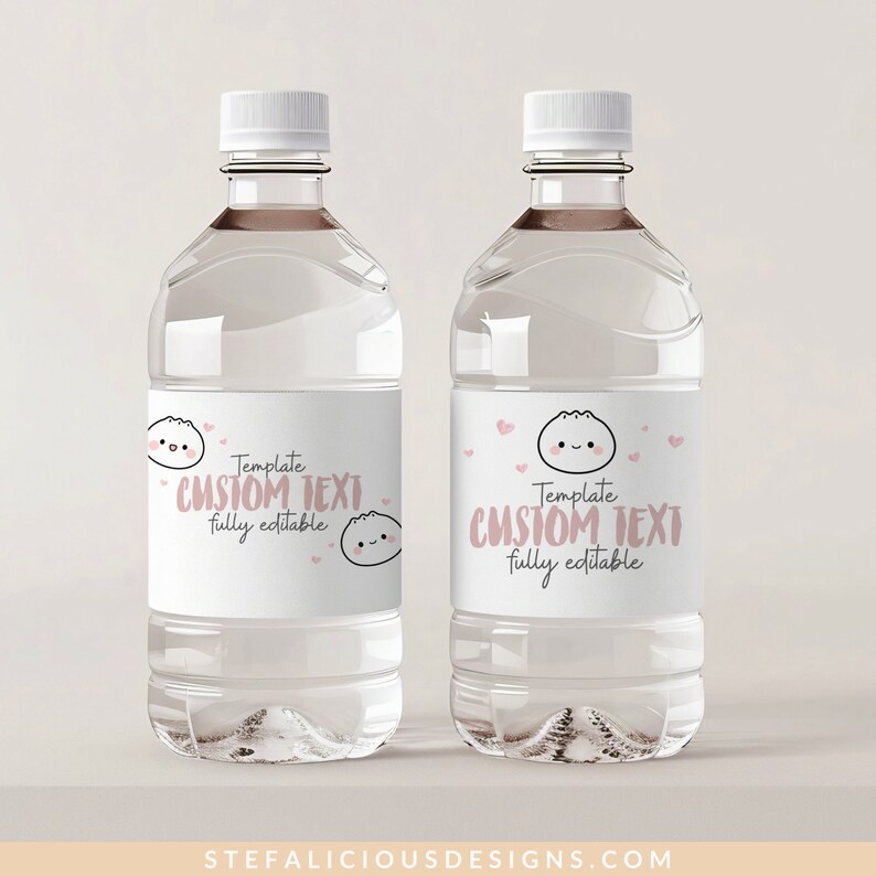 Cute Dumpling Water Bottle Labels, Bao Dim Sum Party Editable Template ...