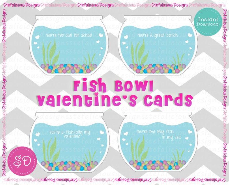 Printable Fish Bowl Valentine's Day Cards, Goldfish Swedish Fish ...