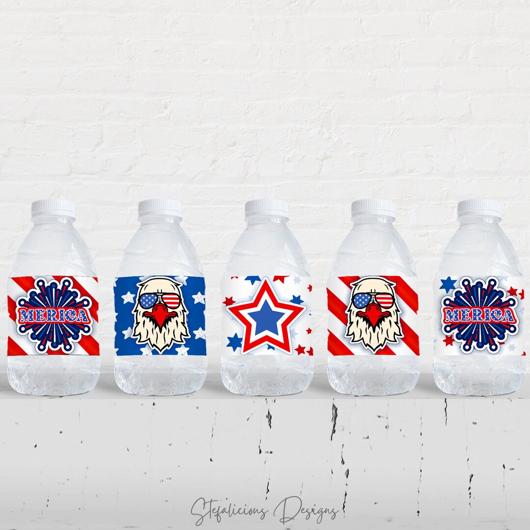 American Flag Water Bottle Labels Patriotic 4th of July - Etsy