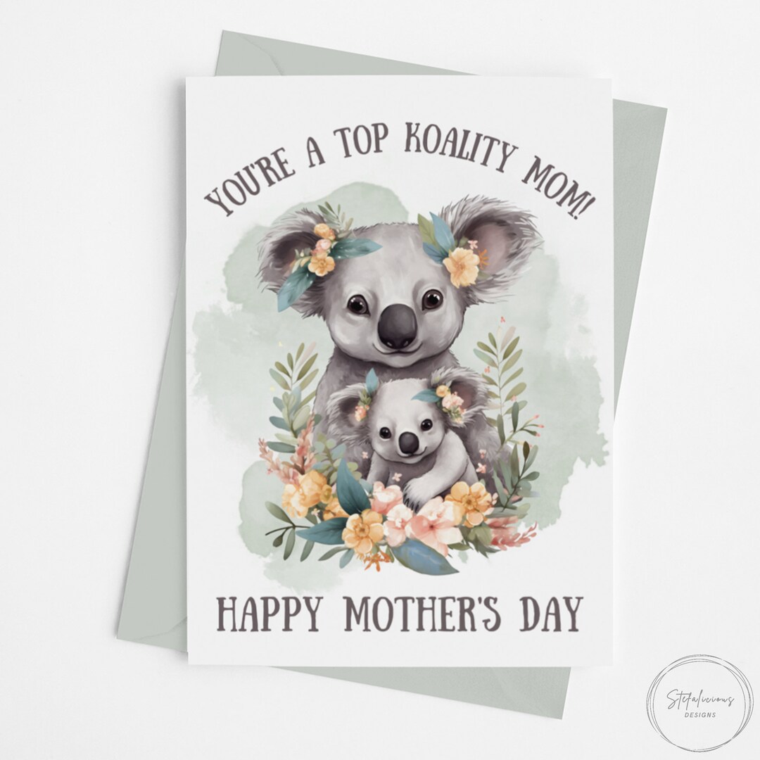 Printable Koala Pun Card, Mother's Day Card, Cute Animal, Watercolor ...