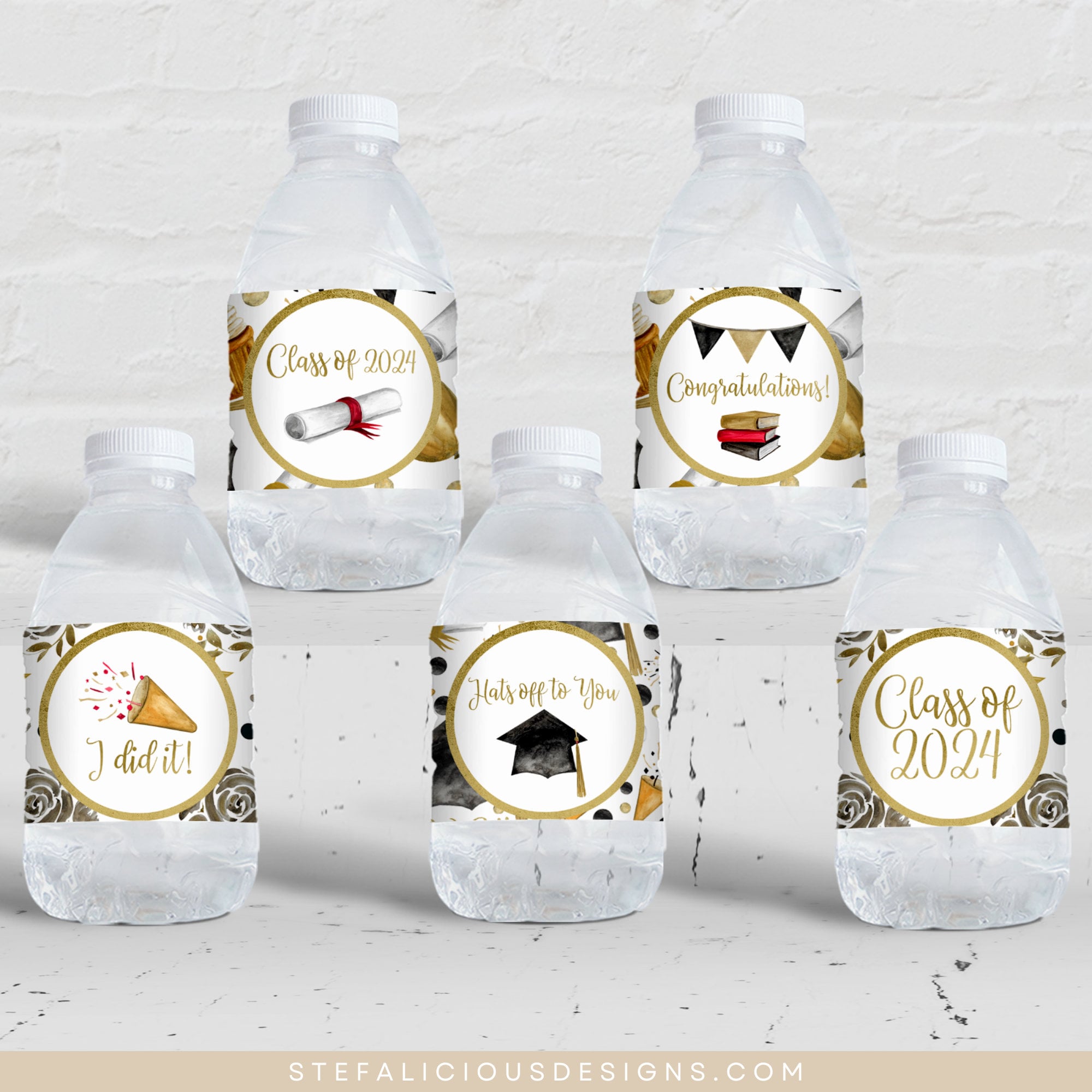 Graduation Bottle Labels, Printable Set of Five Water Bottle Labels ...