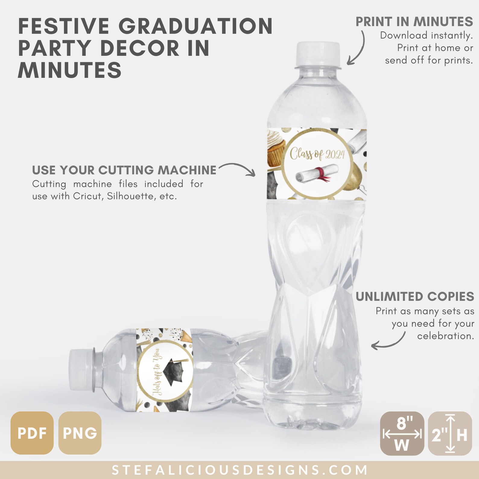 Graduation Bottle Labels, Printable Set of Five Water Bottle Labels ...