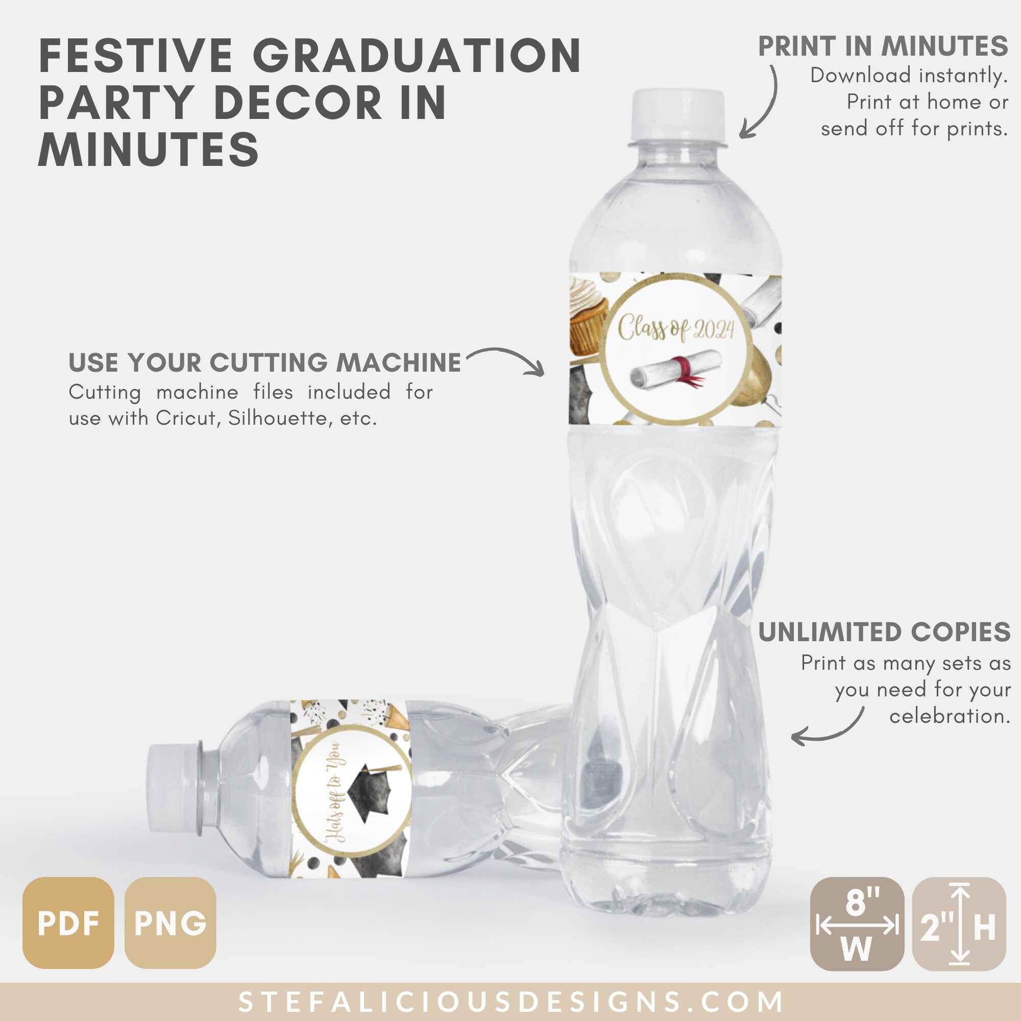 Graduation Bottle Labels, Printable Set of Five Water Bottle Labels ...