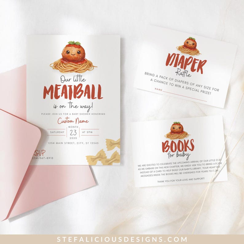 Little Meatball Baby Shower Invitation Set, Italian Baby Shower Invite ...
