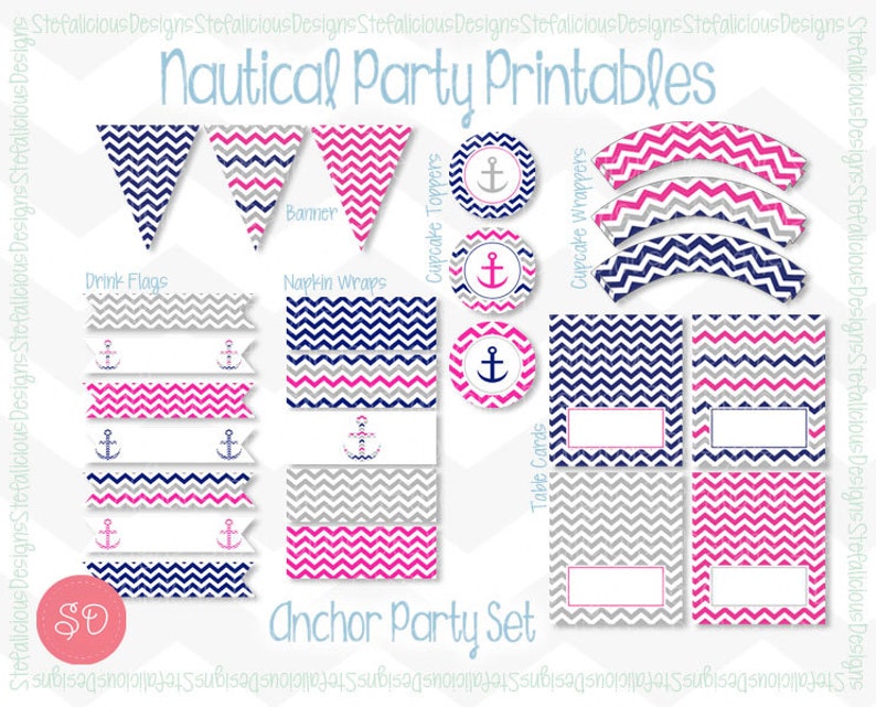 Chevron Anchor Party Printable Set instant Download - Etsy