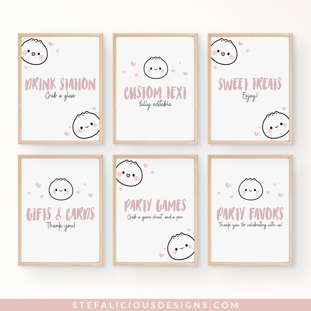 Cute Dumpling Table Signs, Dim Sum Custom Sign, Printable Bao Event ...