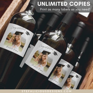Graduation Wine Labels, Custom Champagne Labels, Minimalist Graduation ...